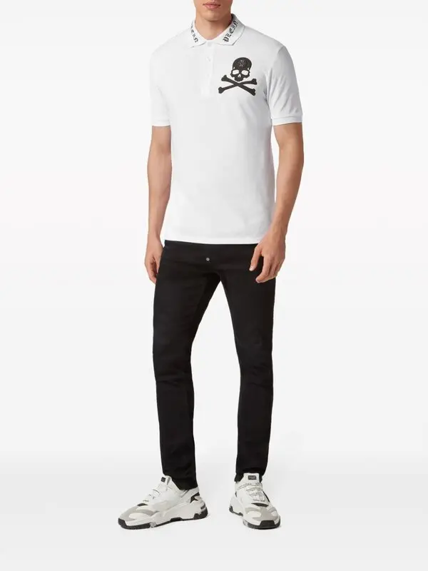 Philipp Plein Skull-print Cotton Polo Shirt - White