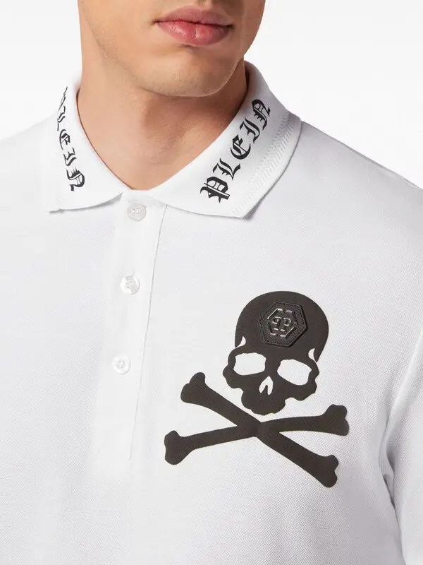 Philipp Plein Skull-print Cotton Polo Shirt - White
