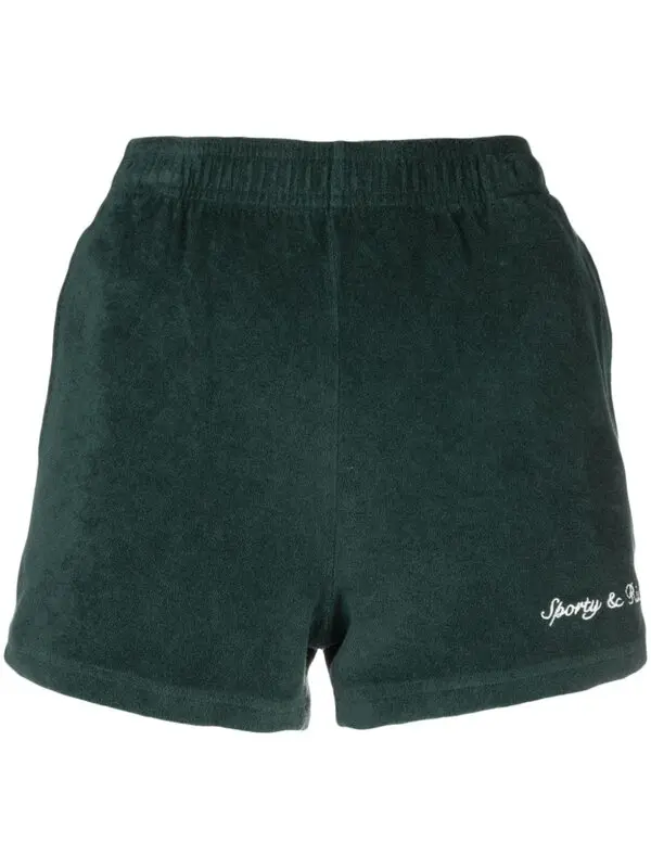 SPORTY & RICH Logo-embroidered Terry Shorts - Green