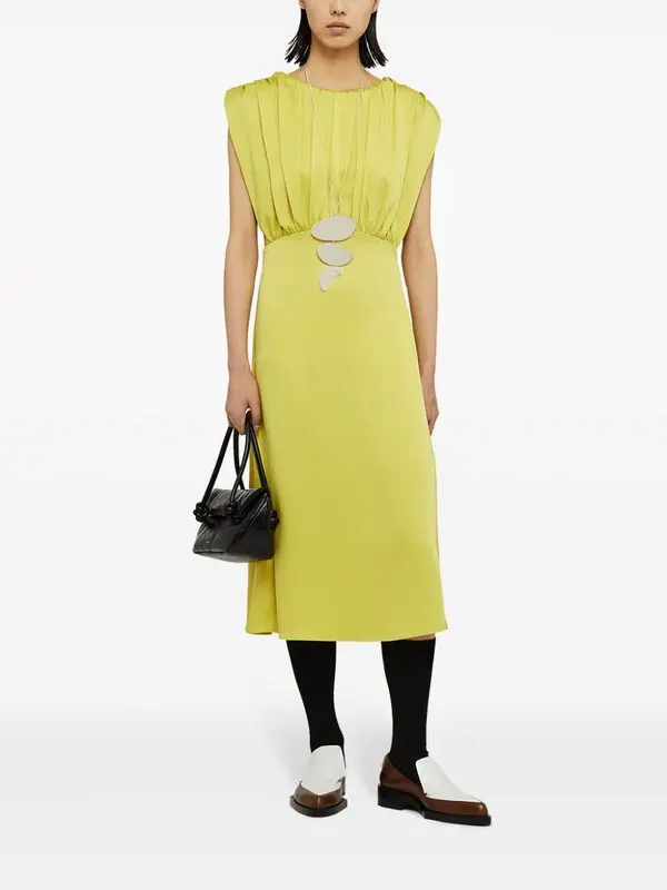 JIL SANDER Gathered Sleeveless Midi Dress - Green