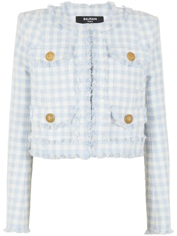 Balmain Gingham Tweed Jacket - Blue
