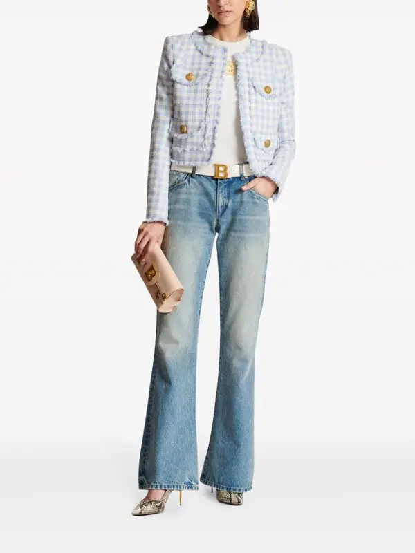 Balmain Gingham Tweed Jacket - Blue