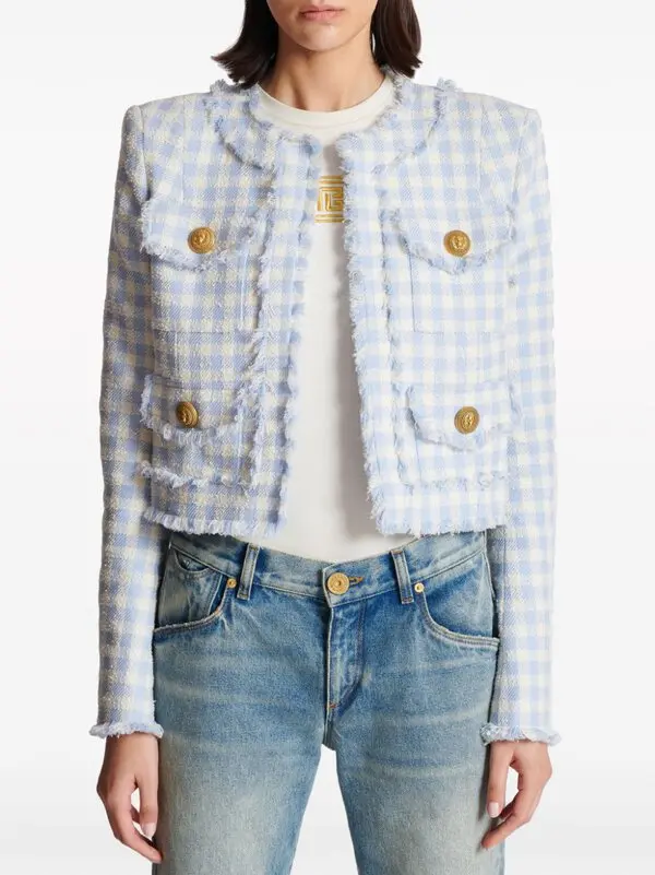 Balmain Gingham Tweed Jacket - Blue