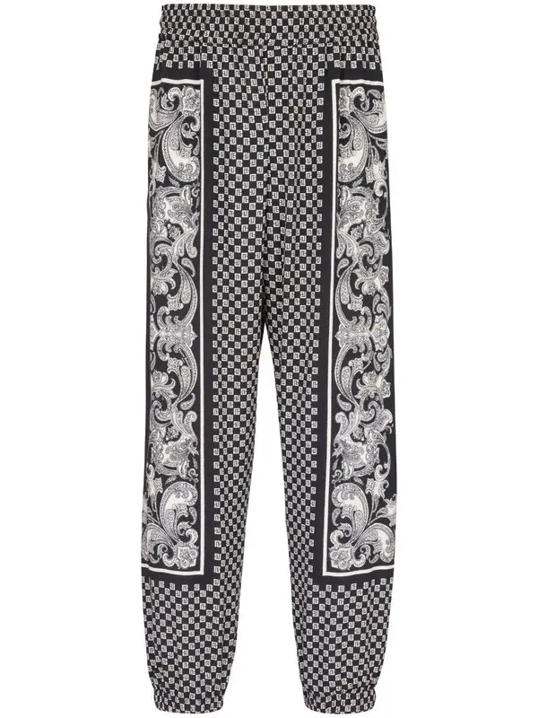 Balmain Monigram-print Elasticated-waistband Track Pants - Black