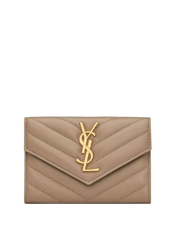 Saint Laurent Small Quilted Leather Envelope Wallet - Neutrals