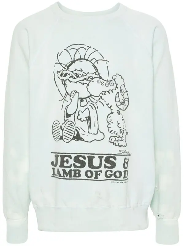 SAINT MXXXXXX Distressed Graphic-print Sweatshirt