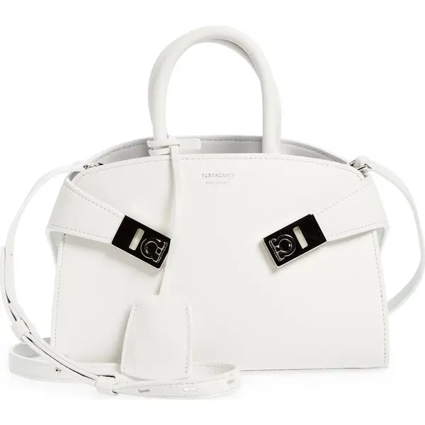 FERRAGAMO Mini Hug Leather Top Handle Satchel - Optic White