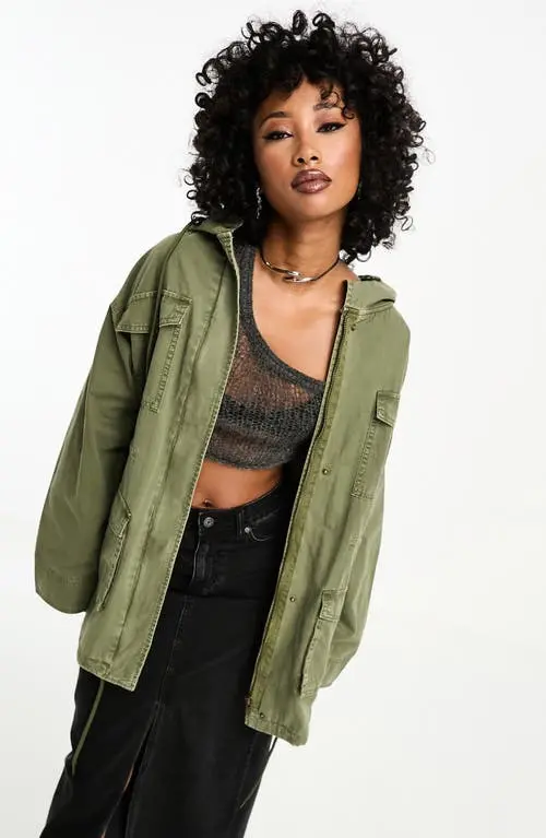 Asos Hooded Cotton Twill Parka - Khaki