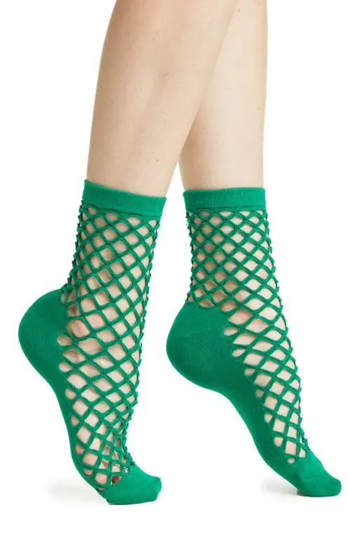 HIGH HEEL JUNGLE Hedge Fishnet Crew Socks - Green