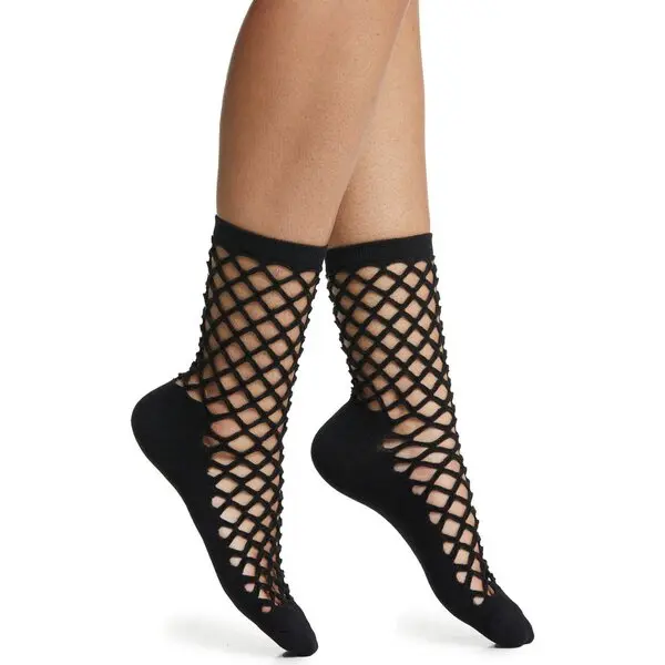 HIGH HEEL JUNGLE Hedge Fishnet Crew Socks - Black