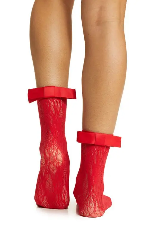 HIGH HEEL JUNGLE Coco Bow Lace Crew Socks - Red