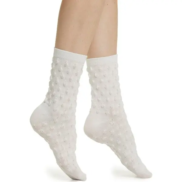 HIGH HEEL JUNGLE Dot Texture Crew Socks - White