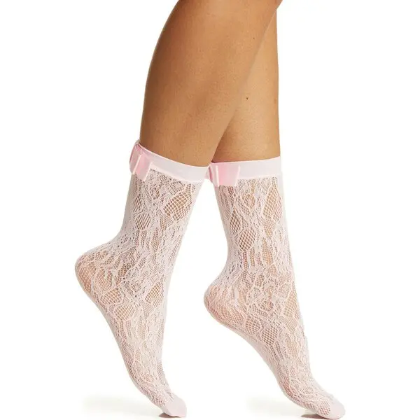 HIGH HEEL JUNGLE Coco Bow Lace Crew Socks - Pink