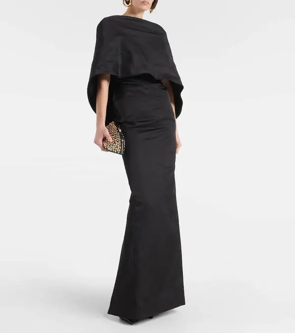 Attico Caped Silk Midi Dress