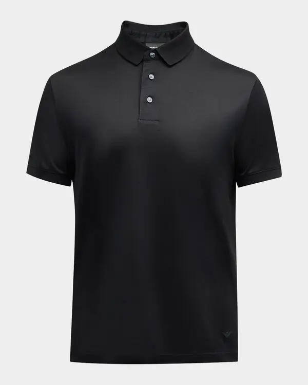 Emporio Armani Solid Jersey-stretch Polo Shirt - Black