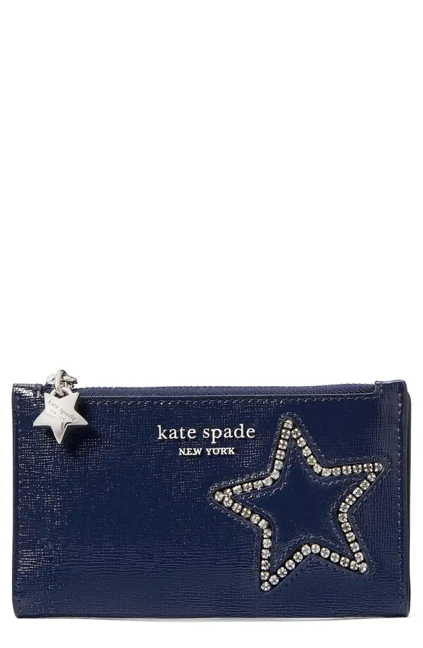 Kate Spade New York Starlight Embellished Leather Wallet Navy