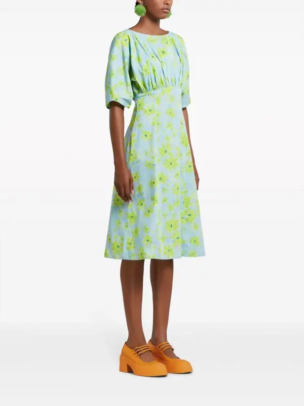 Marni Gathered Floral-print Cotton Dress