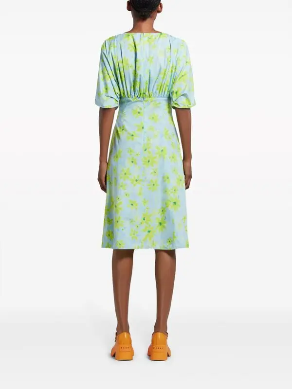 Marni Gathered Floral-print Cotton Dress