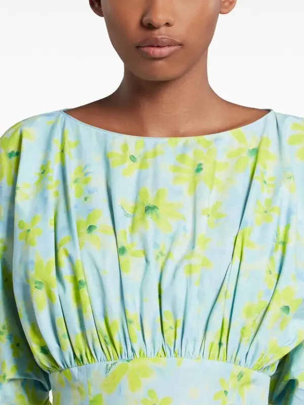 Marni Gathered Floral-print Cotton Dress