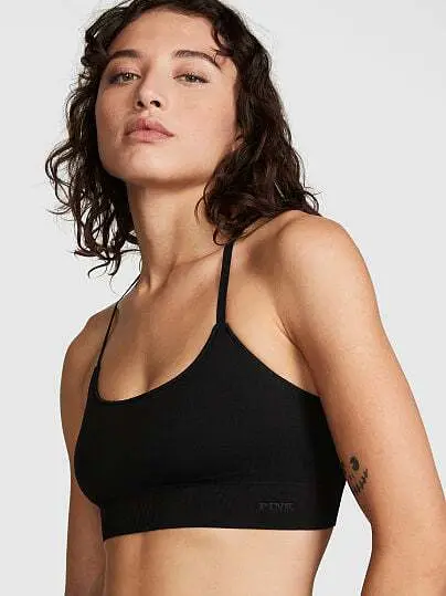 Pink Seamless Scoop Racerback Sports Bra - Black