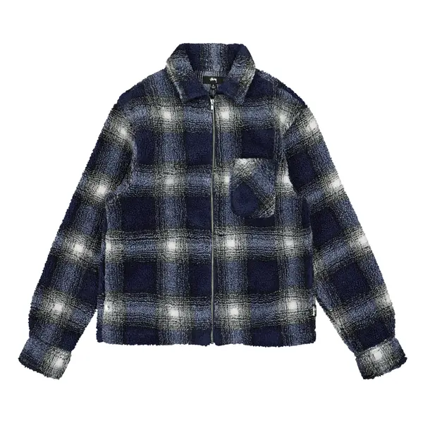 StÜssy Shadow Plaid Sherpa Zip Shirt - Blue