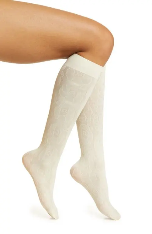HIGH HEEL JUNGLE Maria Floral Lace Knee High Socks - Ivory