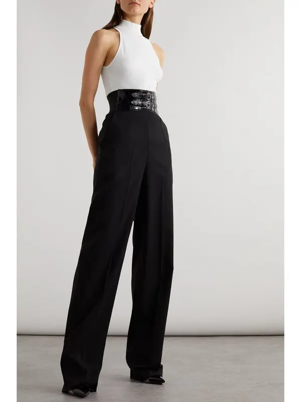 Alaïa Archetypes Belted Wool-blend Gabardine Wide-leg Pants - Black