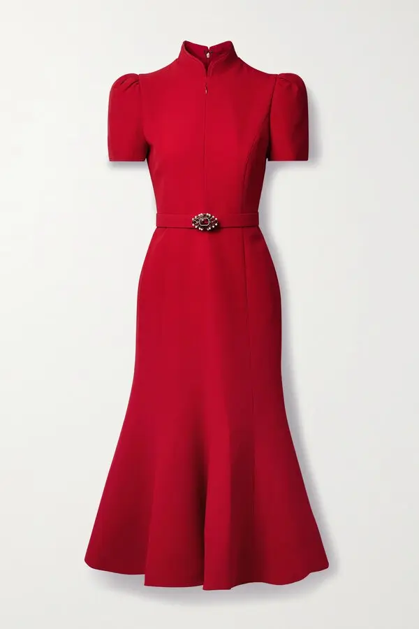 andrew gn red dress Andrew Gn Crystal And Faux Pearl-Embellished Crepe Midi Dress In Red - 50%  Off