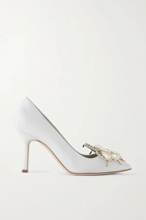 Manolo Blahnik 90 Embellished Grosgrain Pumps