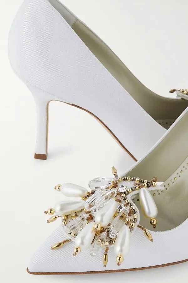 Manolo Blahnik 90 Embellished Grosgrain Pumps