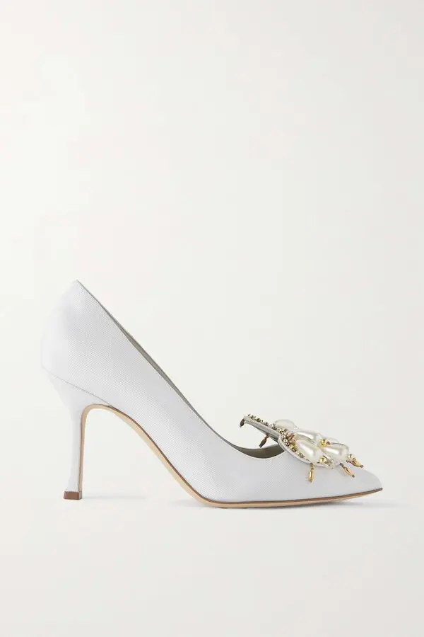 Manolo Blahnik 90 Embellished Grosgrain Pumps