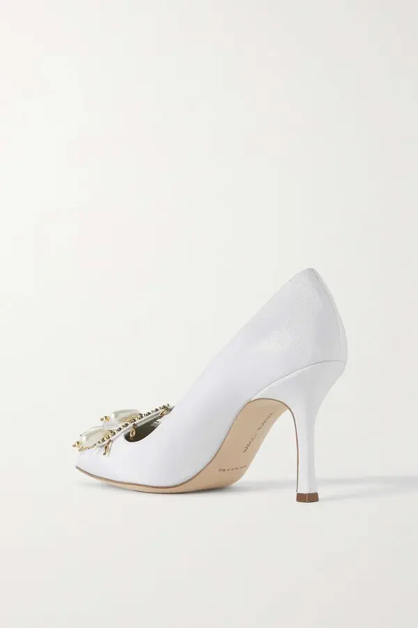Manolo Blahnik 90 Embellished Grosgrain Pumps