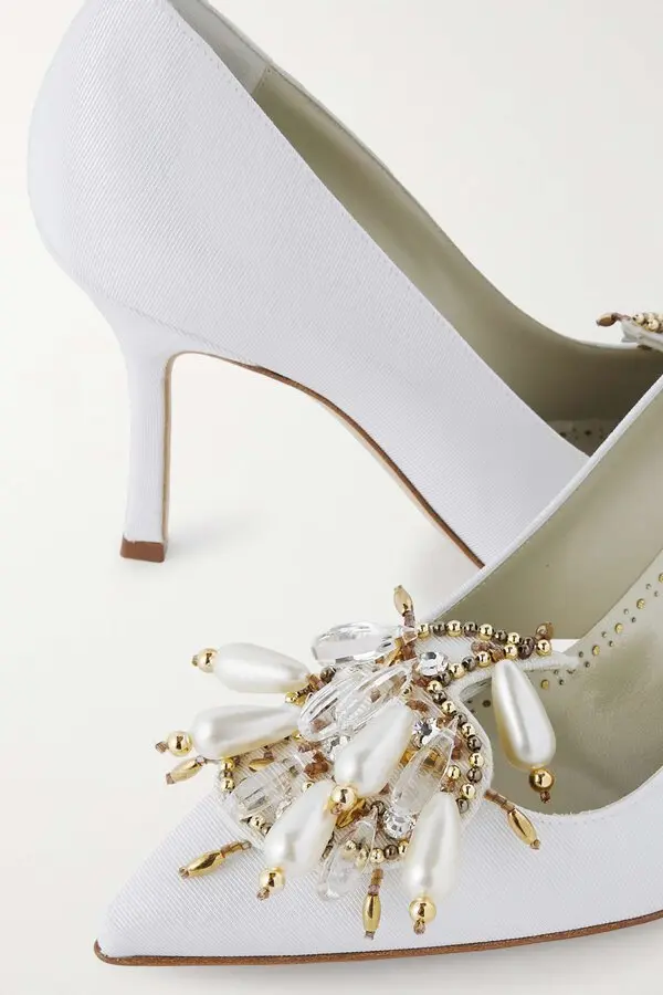 Manolo Blahnik 90 Embellished Grosgrain Pumps