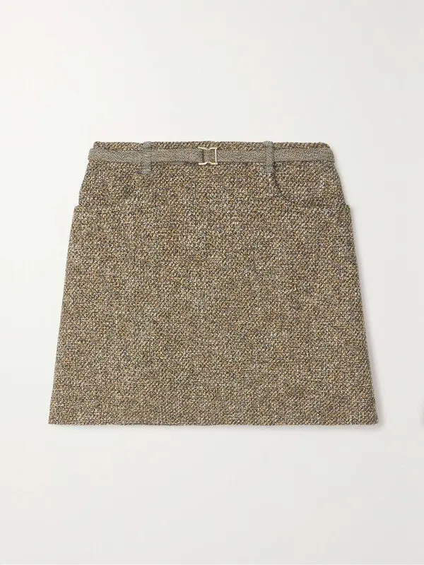 Chloé Belted Wool-blend Tweed Mini Skirt