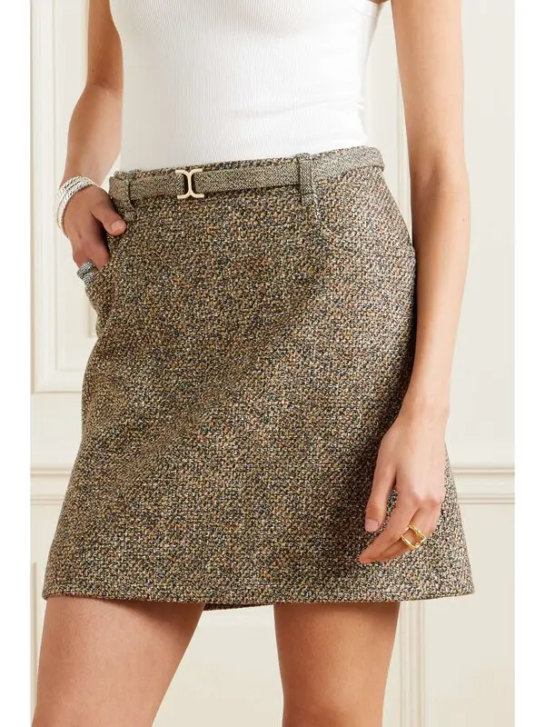 Chloé Belted Wool-blend Tweed Mini Skirt