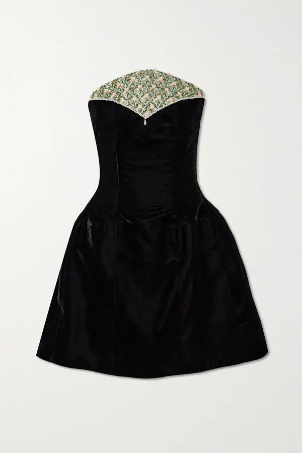 Clio Peppiatt Strapless Embellished Velvet Mini Dress In Black - 60% Off |  Editorialist