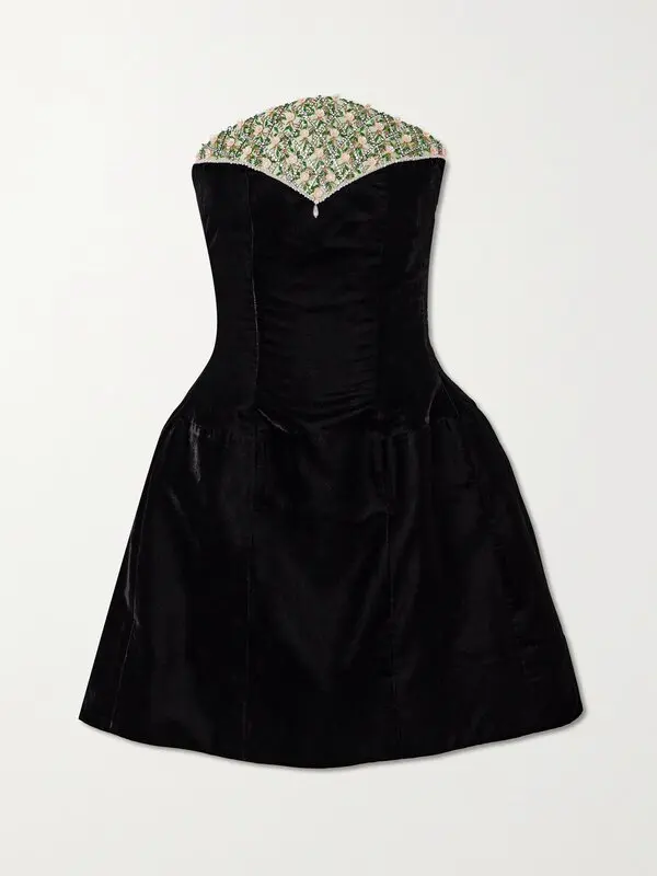 Clio Peppiatt Strapless Embellished Velvet Mini Dress In Black - 60% Off |  Editorialist