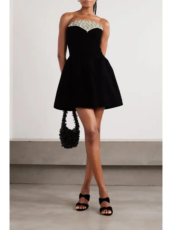 Clio Peppiatt Strapless Embellished Velvet Mini Dress In Black - 60% Off |  Editorialist