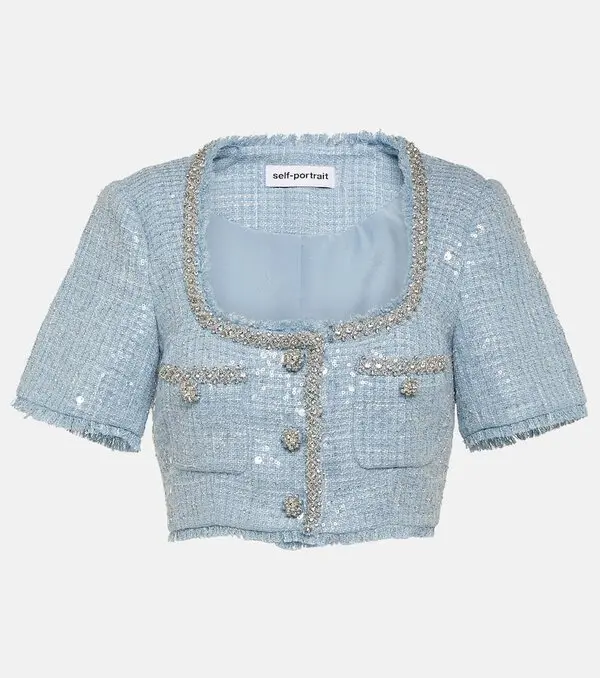 SELF-PORTRAIT Sequined Bouclé Crop Top