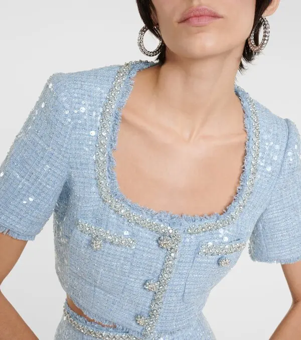 SELF-PORTRAIT Sequined Bouclé Crop Top