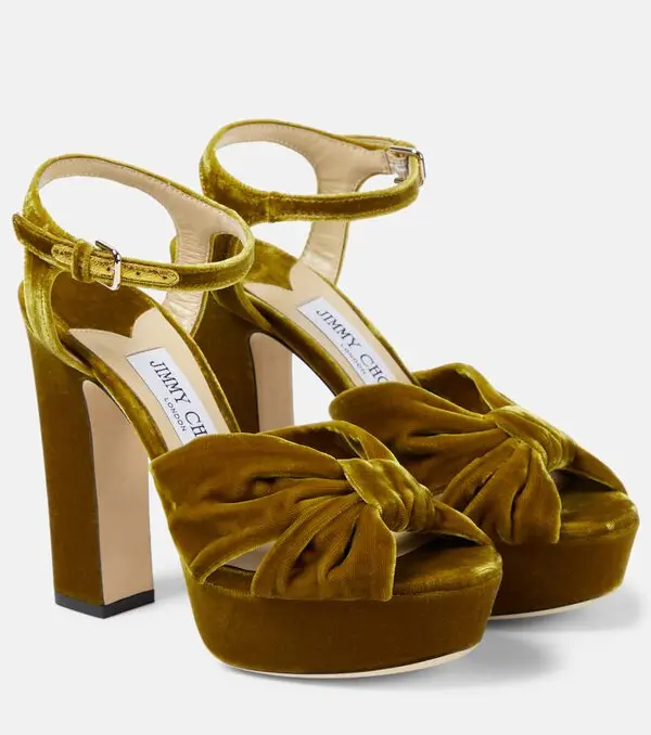 JIMMY CHOO Heloise 120 Velvet Platform Sandals - Yellow