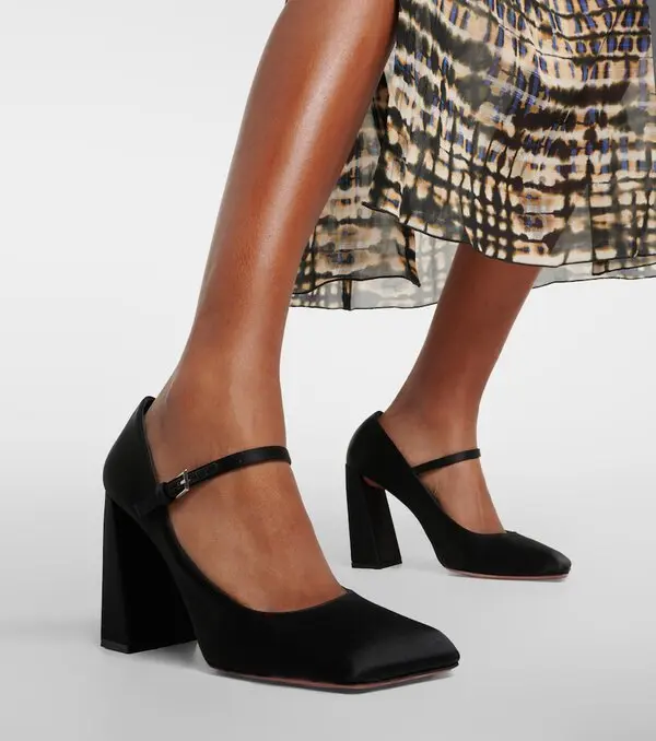 Amina Muaddi Charlotte 95 Satin Pumps - Black