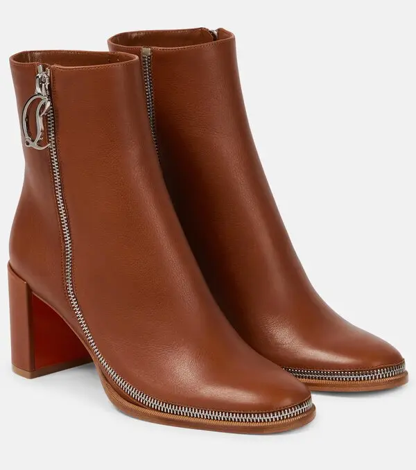 CHRISTIAN LOUBOUTIN Cl Zip Leather Ankle Boots - Brown