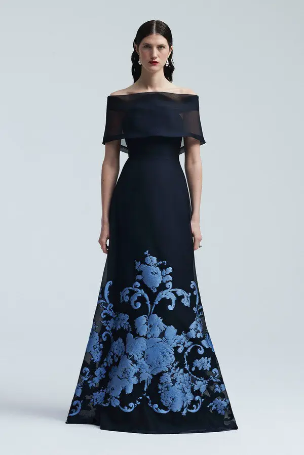 Lela Rose Baroque Floral Fil Coupe Deedie Gown