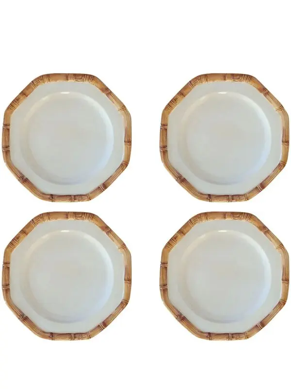 LES-OTTOMANS Bamboo Ceramic Dinner Plates - White