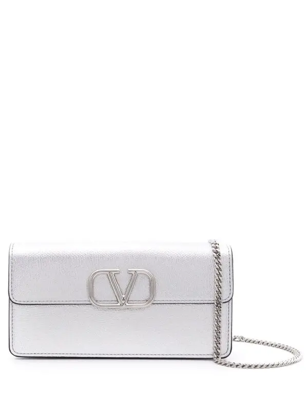 Valentino Garavani Vlogo Signature Metallic Wallet-on-chain - Silver