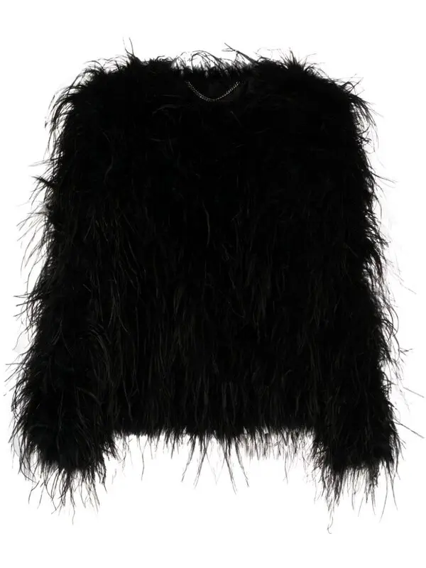 NISSA Ostrich Feather Jacket - Black