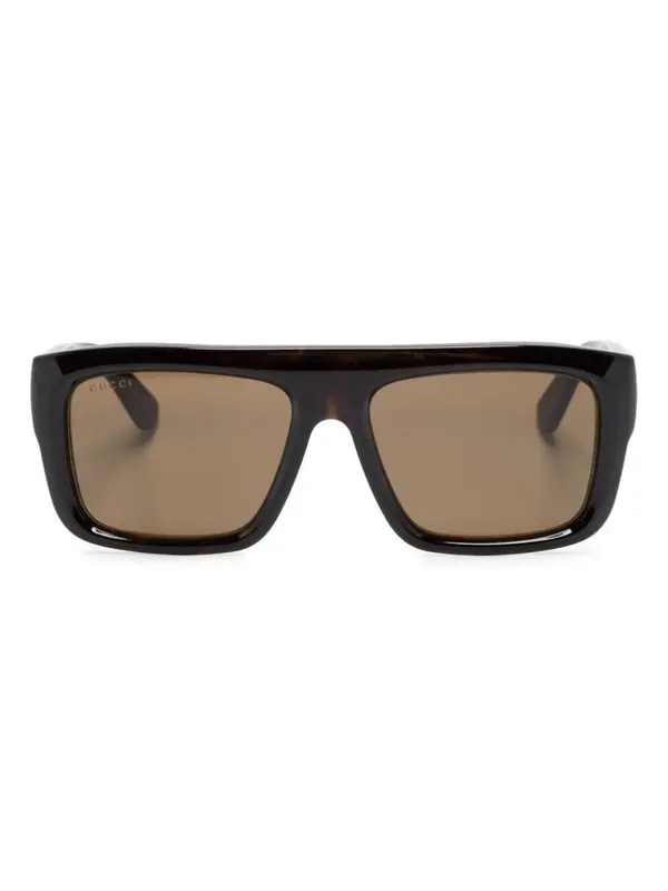 Gucci Logo-engraved Rectangle-frame Sunglasses - Brown