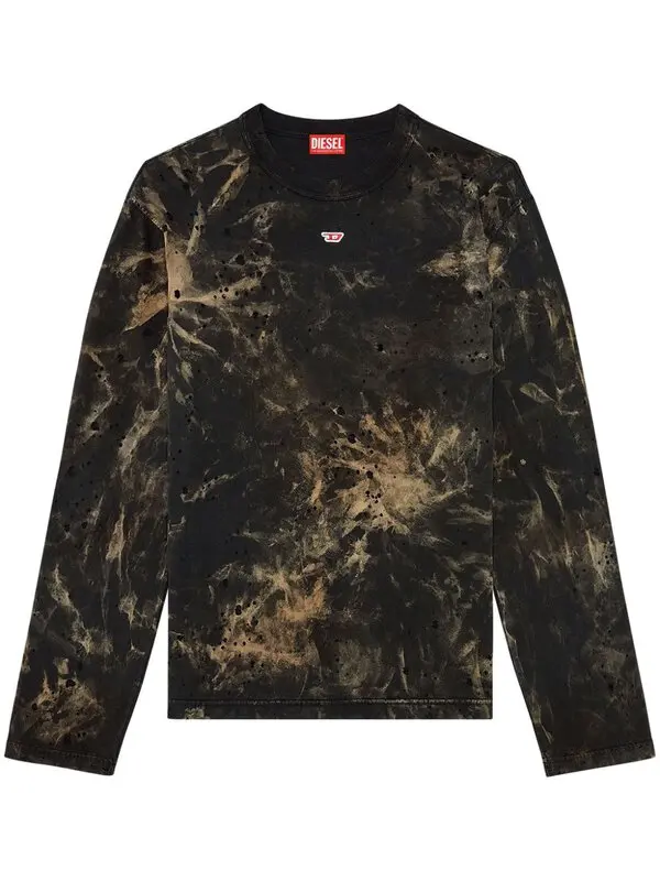 DIESEL® Cotton Jersey Distressed Tie-dye Crewneck Long Sleeve Sweatshirt