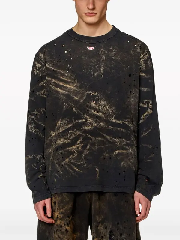DIESEL® Cotton Jersey Distressed Tie-dye Crewneck Long Sleeve Sweatshirt